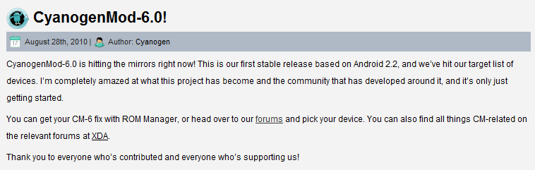 CyanogenMod 6.0 Final Released