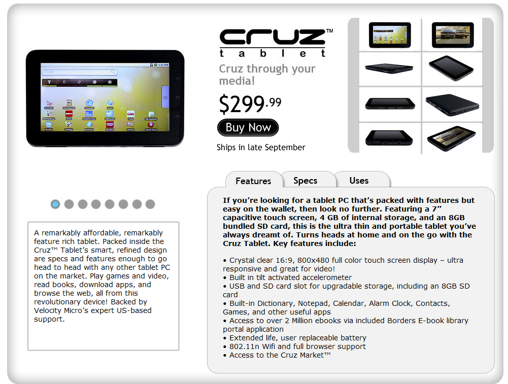 Velocity Micro Cruz Tablet Now Available For Preorder For $299.99