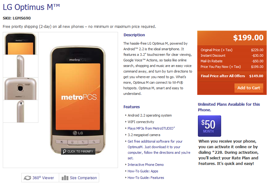 Metro PCS Drops LG Optimus M From $229 To $149 In A President's Day ...