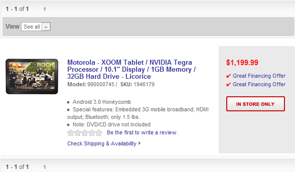 Best Buy Launches The XOOM Product Page - Price Jumps To $1,199.99, But ...