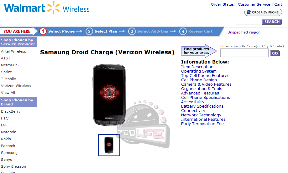 Samsung DROID Charge Shows Up On Walmart Site, Still Unannounced