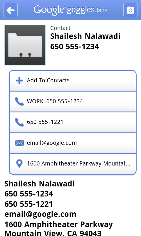 Google Goggles Gets Updated, Now Includes Notes, Better Business Card ...