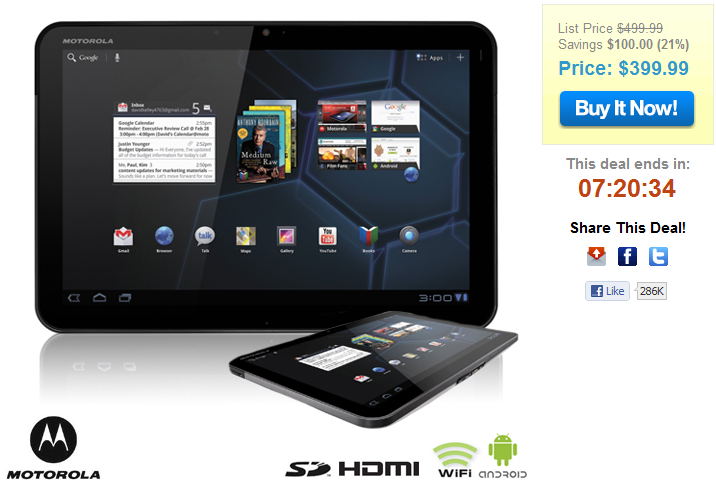 [Deal Alert] Motorola Xoom Wi-Fi 32GB For $399 ($100 Off) With $5 ...