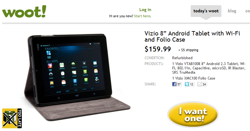 [Deal Alert] Woot.com Offering Refurbished Vizio 8" VTAB With Folio ...