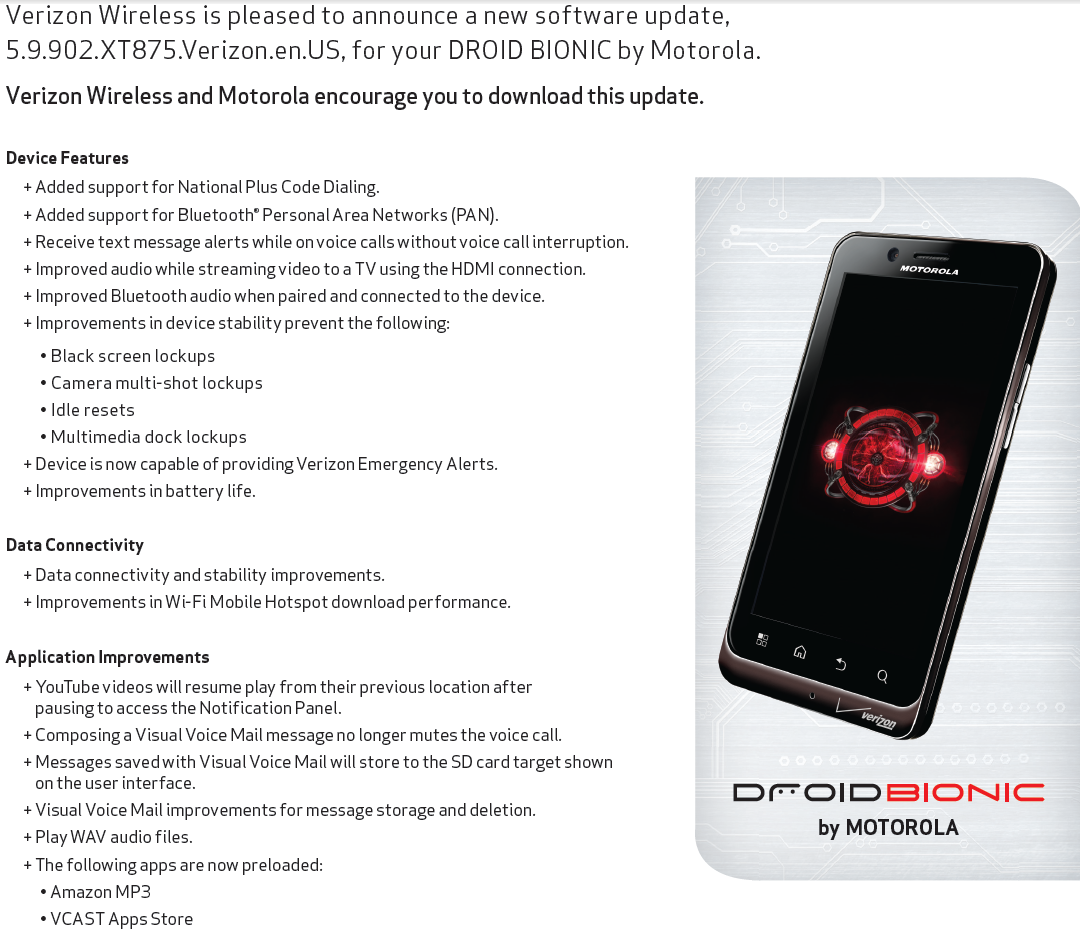 DROID BIONIC 5.9.902 Update Shows Up On VZW Support Site, Rollout Imminent (No, It Isn't ICS)