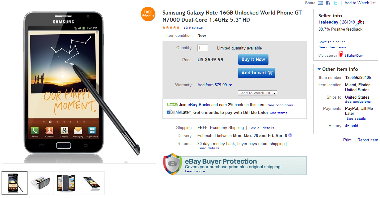 [Deal Alert] 1SaleADay And eBay Offering Unlocked 16GB Galaxy Note For ...