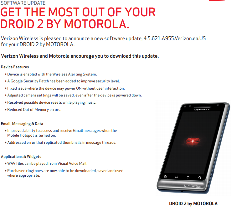 Verizon Announces Minor Software Update (v4.5.621) For Motorola Droid 2 ...