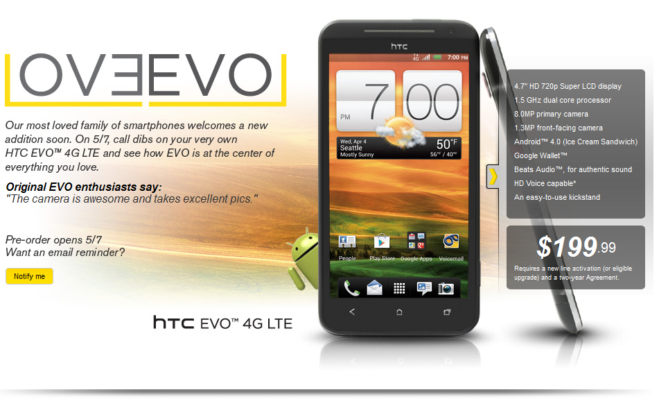 [Updated] Sprint And HTC Announce The $199 EVO 4G LTE: 4.7-Inch Display ...
