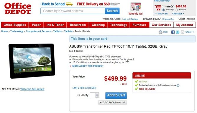 ASUS Transformer Pad Infinity TF700 Is 'In Stock' At Office Depot Web ...