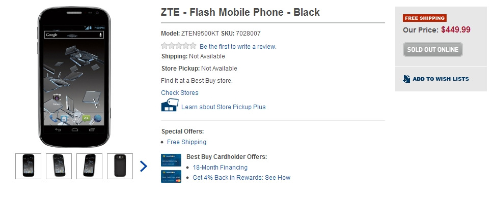 Best Buy Fully Outs The ZTE Flash On Sprint