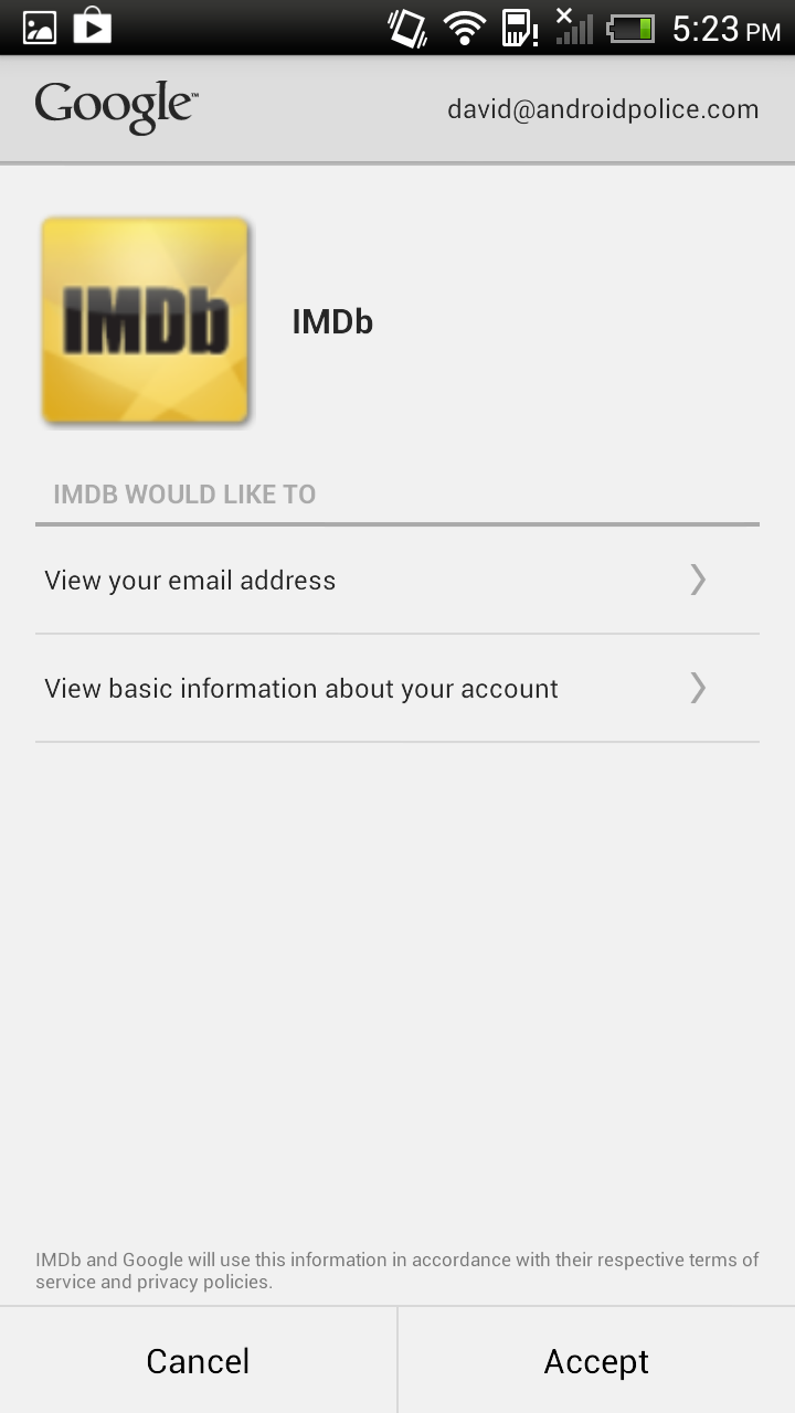 IMDB For Android Now Lets You Sign In With Your Google Account, Because ...