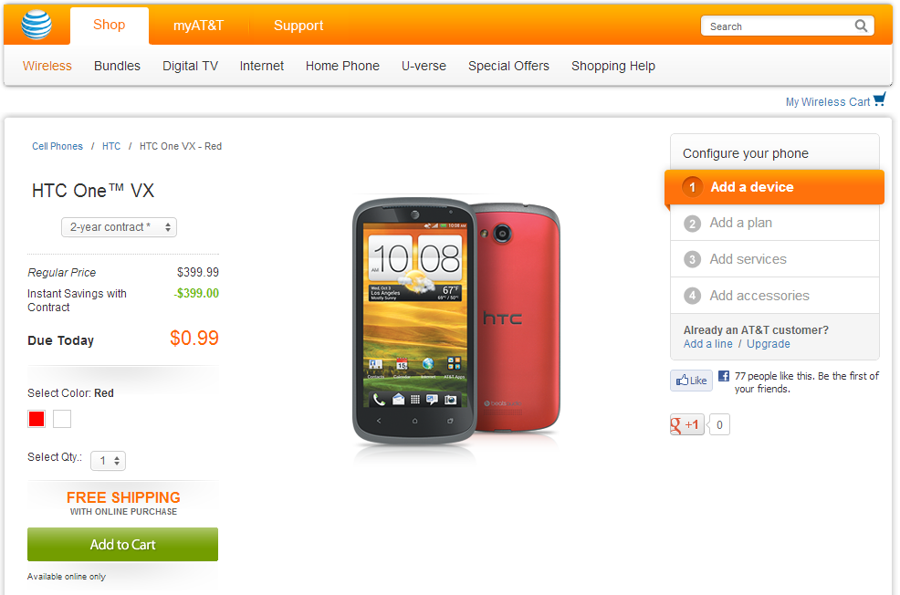 [Deal Alert] HTC One VX In Red And White Is $.01 From AT&T And Amazon Wireless, Respectively