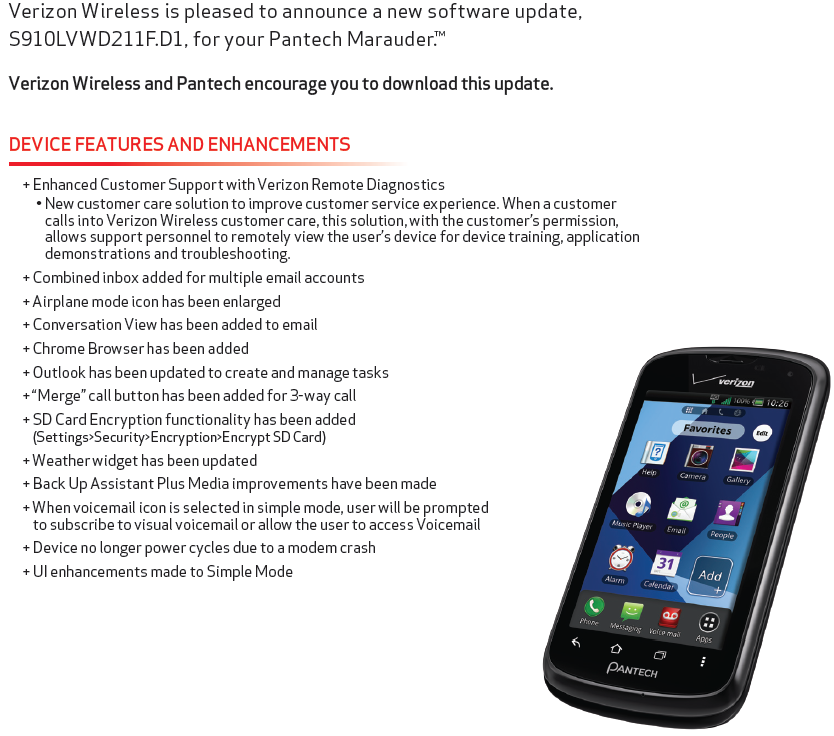 Verizon Announces First Software Update For Pantech Marauder (Version ...