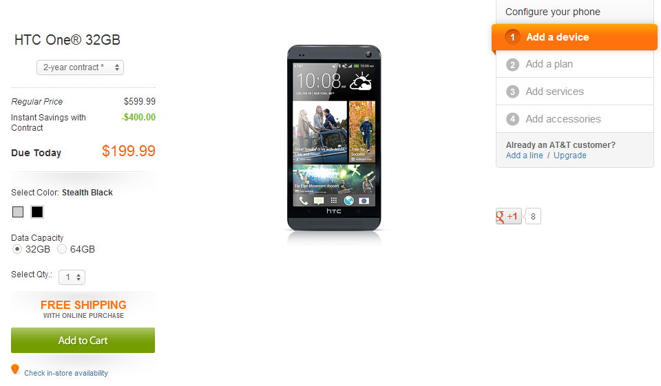 HTC One 32, 64GB Variants In Stealth Black Go Up For Sale At AT&T