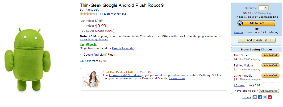 [Deal Alert] ThinkGeek's Sold-Out Android Plushie Now On Amazon For $. ...