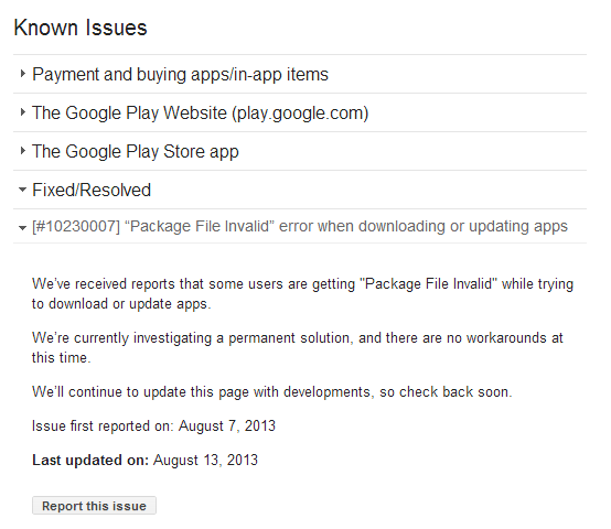 Play Store Team Acknowledges Pervasive Package File Invalid Error When Installing Or Updating ...