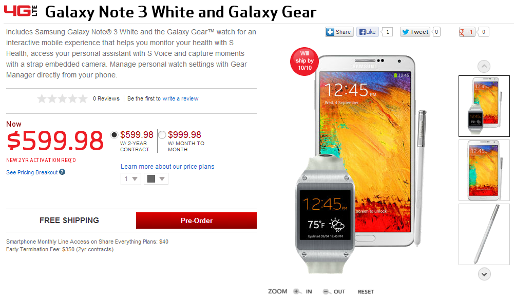Verizon's Galaxy Note 3 And Galaxy Gear Bundle Pre-Orders Are Available ...