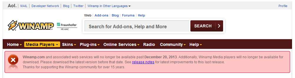 After Over 15 Years Of Service, Winamp Will Cease To Be Available For ...