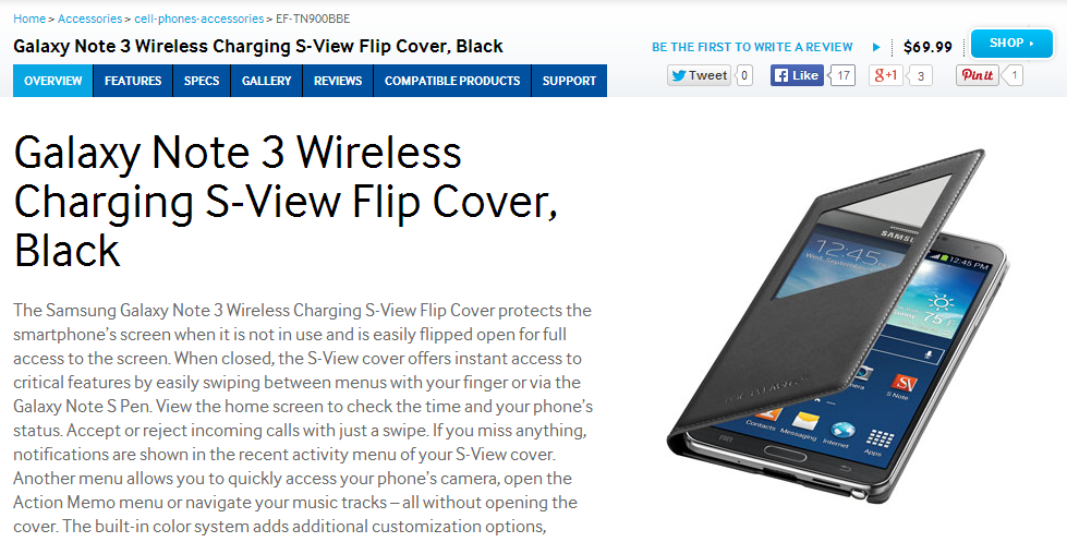 Samsung Now Has The Galaxy Note 3 Wireless Charging S-View Flip Cover In Stock Online For $69.99
