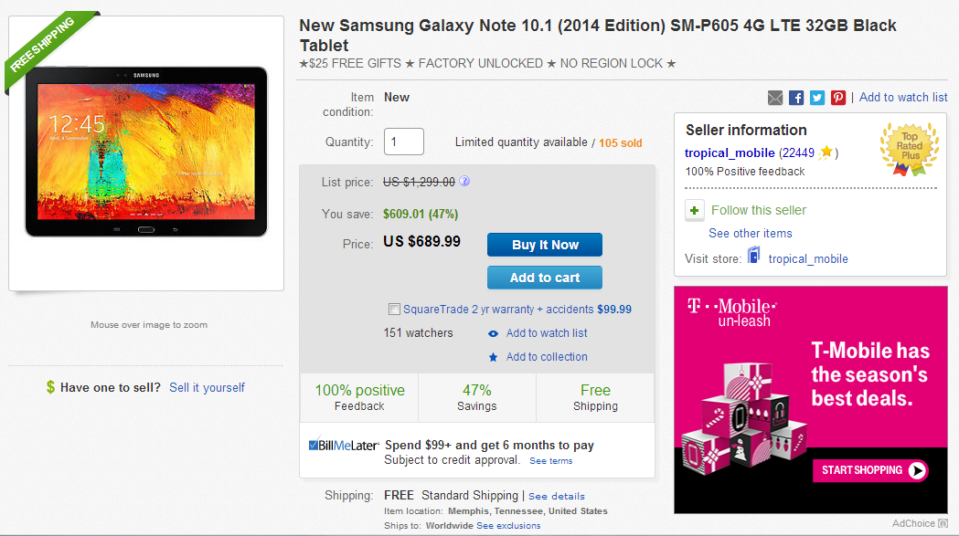 [Deal Alert] 32GB Galaxy Note 10.1 2014 LTE Available On eBay For About ...