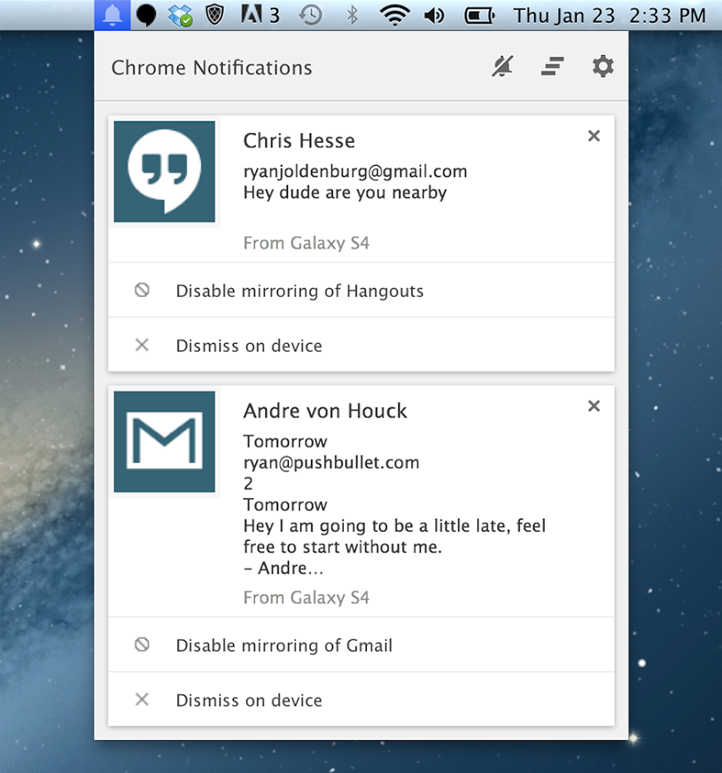 Pushbullet 132 Fully Syncs Desktop Chromes Notification Center With Your Android Notification 
