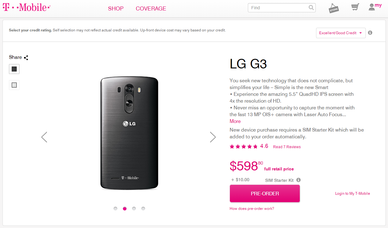 T-Mobile LG G3 Now Available For Pre-Order For $600, Lands In Stores On July 16th