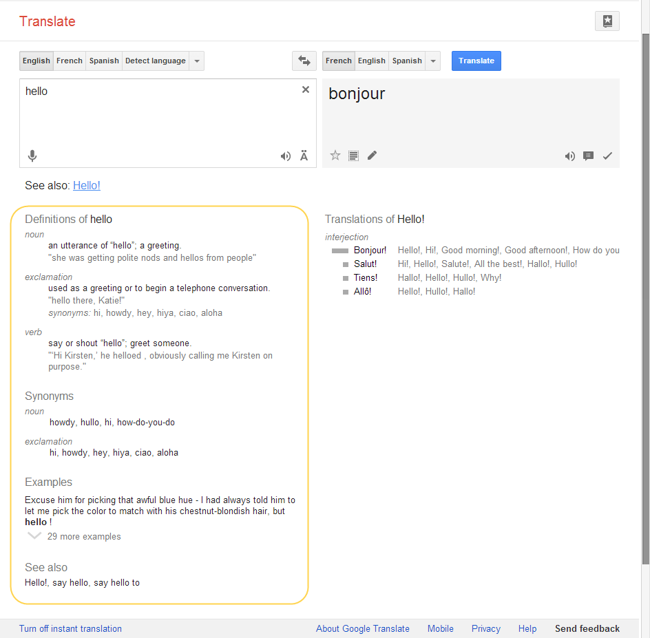 Google Translate Adds Definitions, Usage Examples To Web Interface