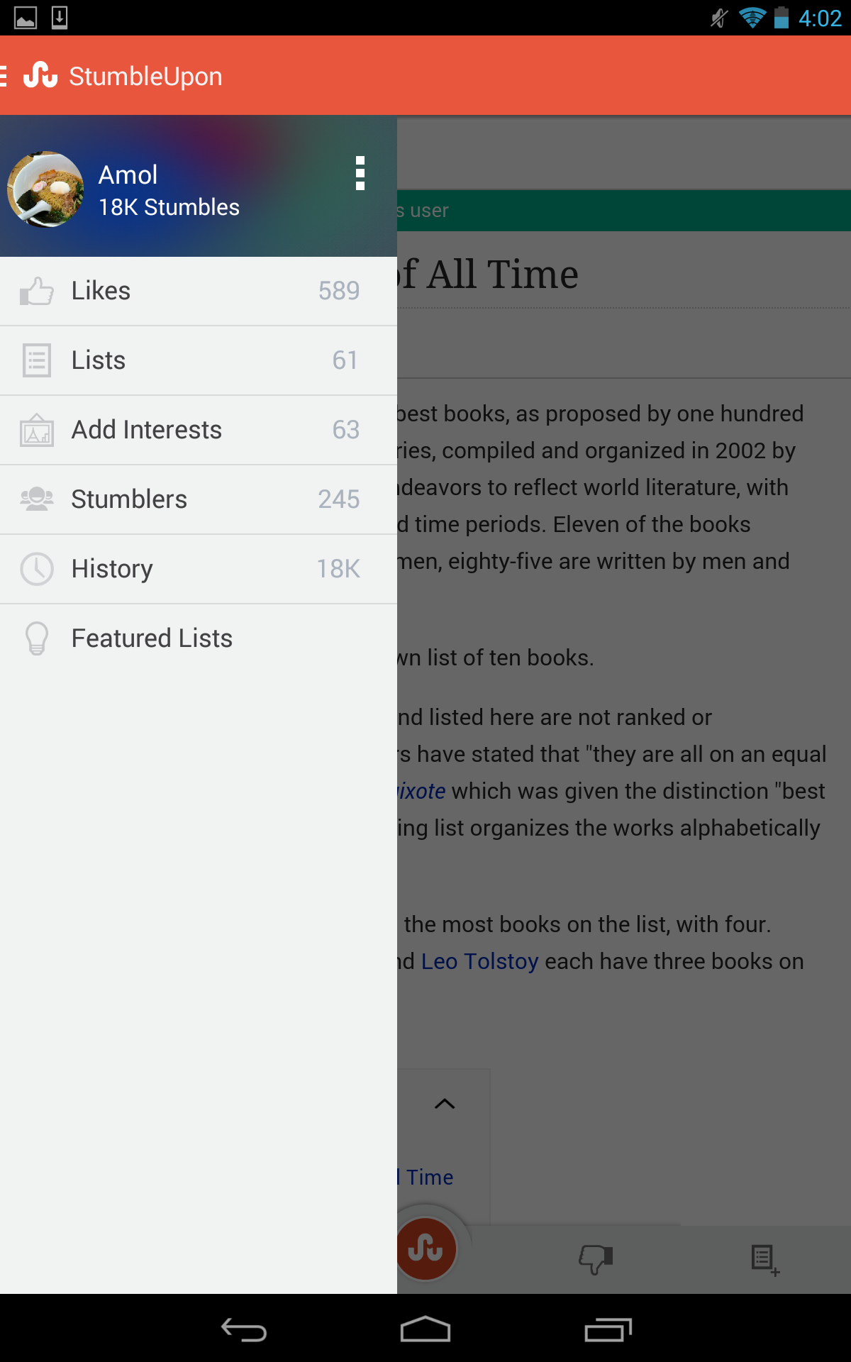 StumbleUpon App Updated To v4.0 With New Slide-Out Navigation Menu, SMS ...