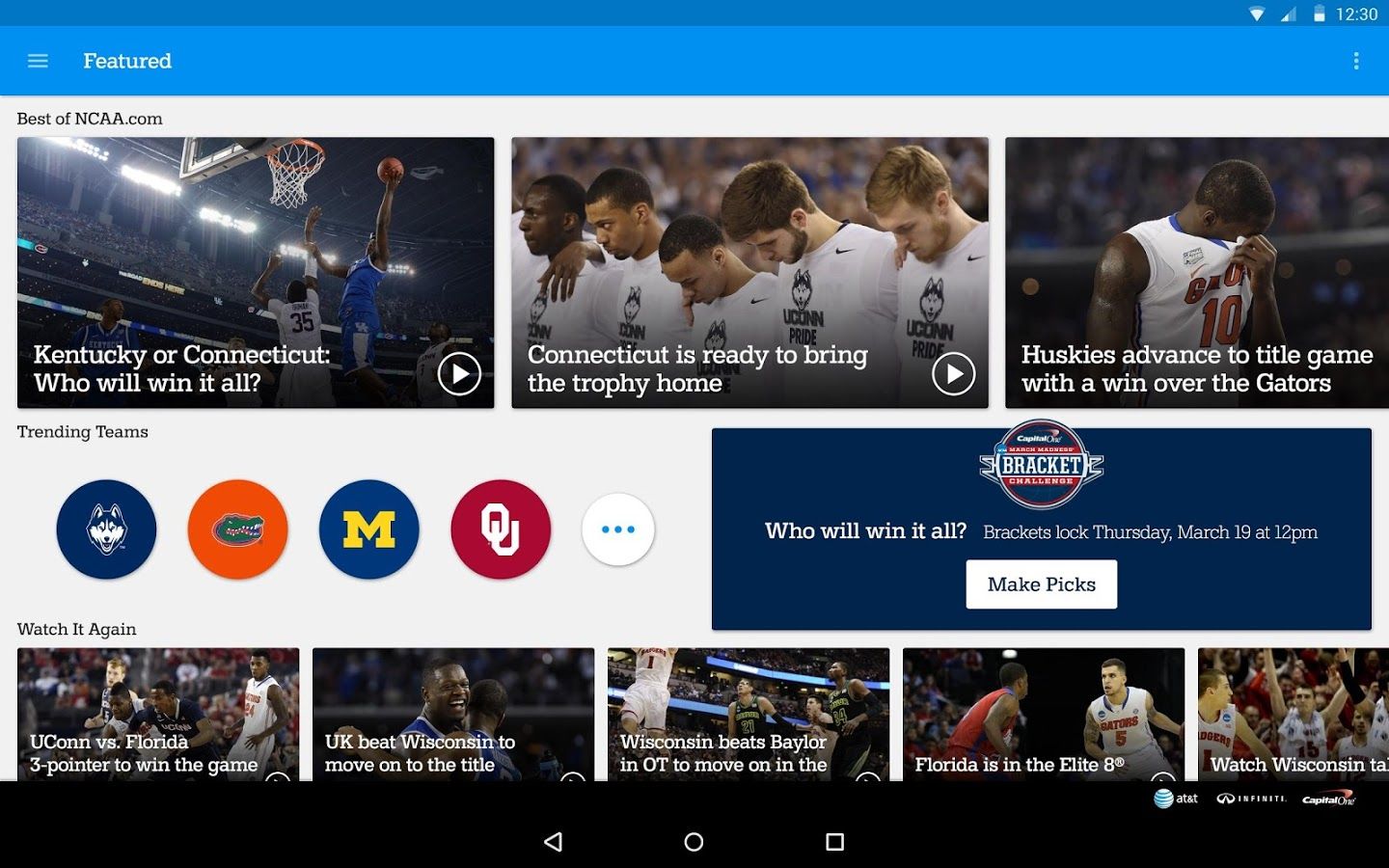 Official NCAA March Madness App Gets 2015 Schedule And A Material Redesign