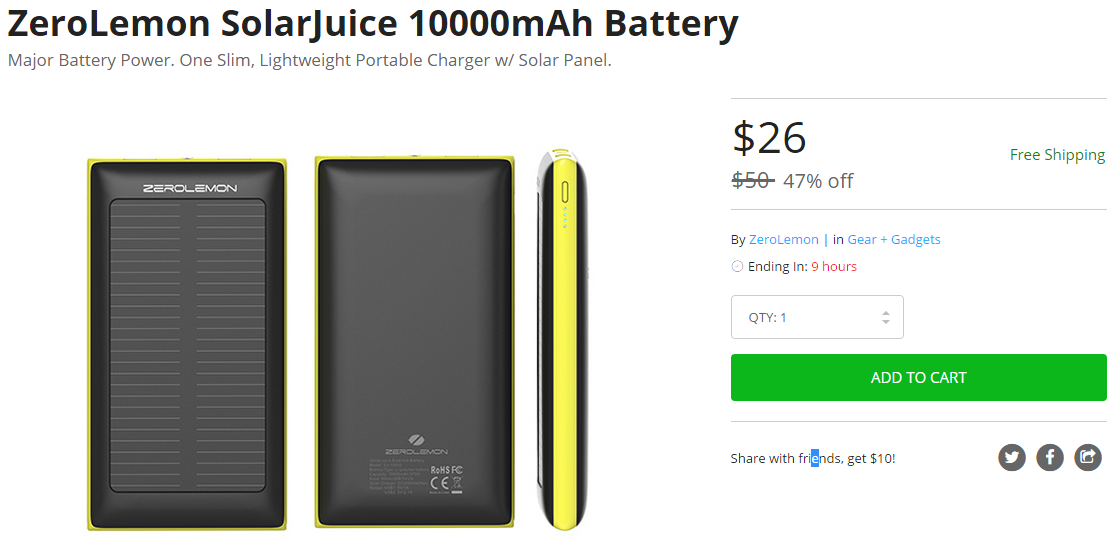 [Deal Alert] ZeroLemon SolarJuice 10000mAh Battery On Sale For $26 ...