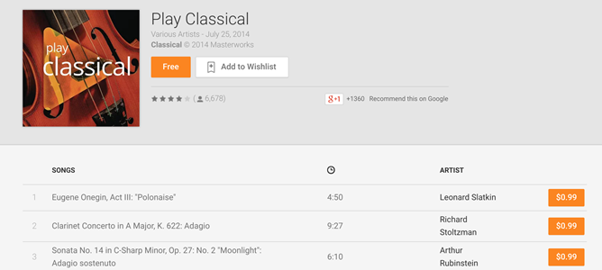 Google Play Store Music Album Pages Now Include Song Popularity Markers