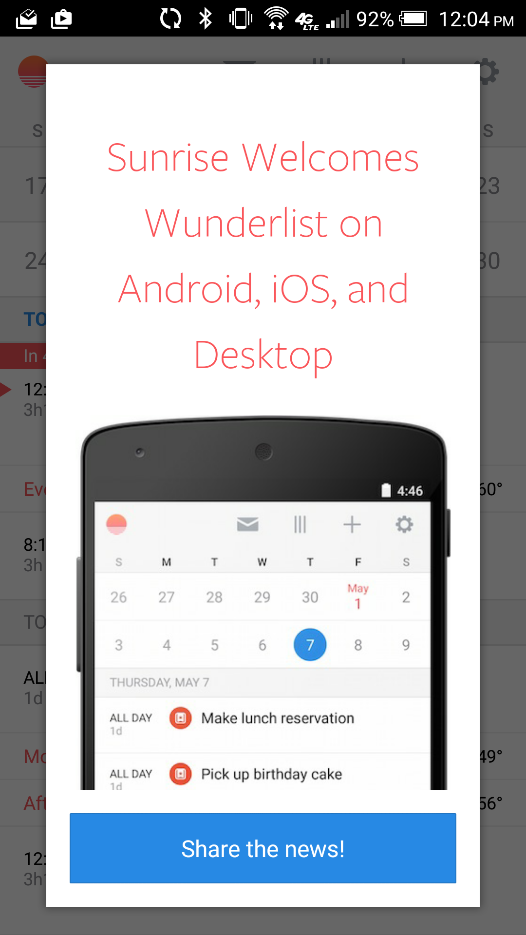 Sunrise Calendar Adds Support For Wunderlist, See Scheduled Tasks Along ...