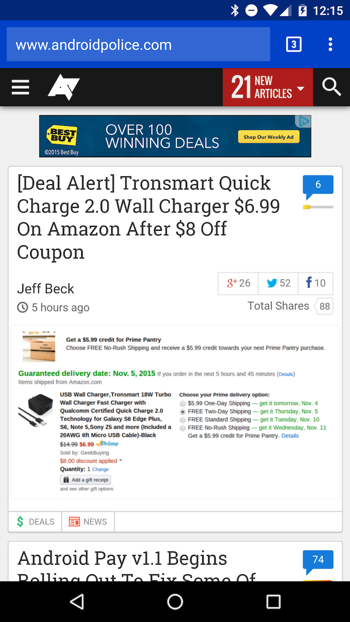 Latest Chrome Dev Supports The Theme Color Attribute Including Tinted Status Bar Without