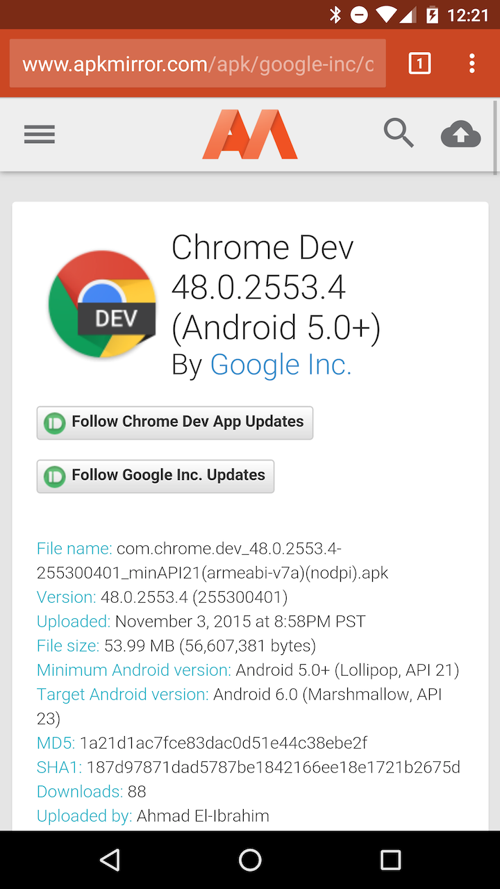 Latest Chrome Dev Supports The Theme Color Attribute Including Tinted Status Bar Without