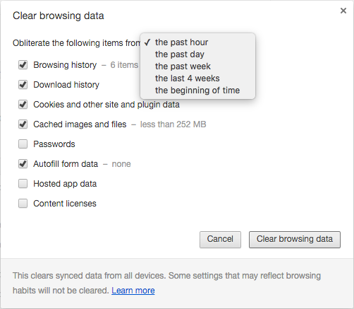 Chrome Dev v50 Allows Choosing How Far Back In Time To Delete Your ...