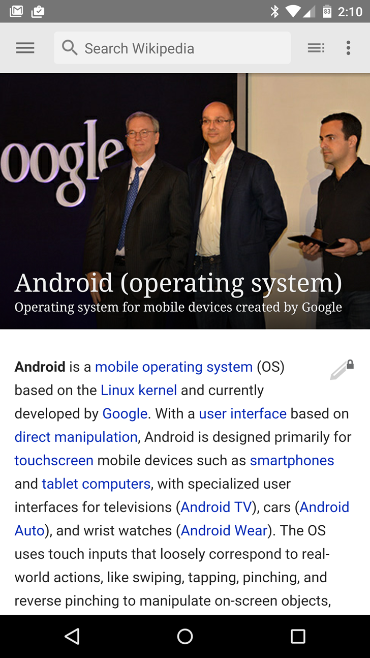 Wikipedia Android app updated with bottom navigation row