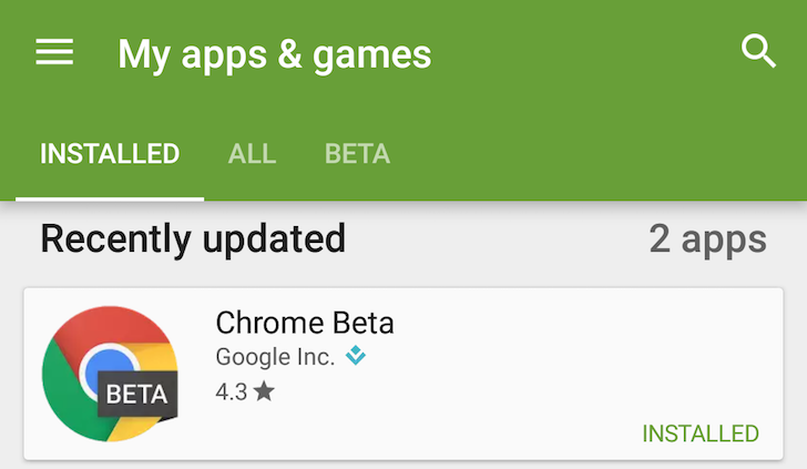 Fixed Chrome Beta And Dev Are Now Properly Showing Up And Updating In My Apps On The Play