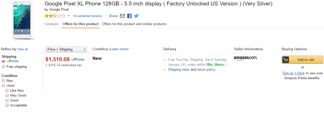 Amazon is price-gouging Pixel XL buyers to the tune of over $1,500