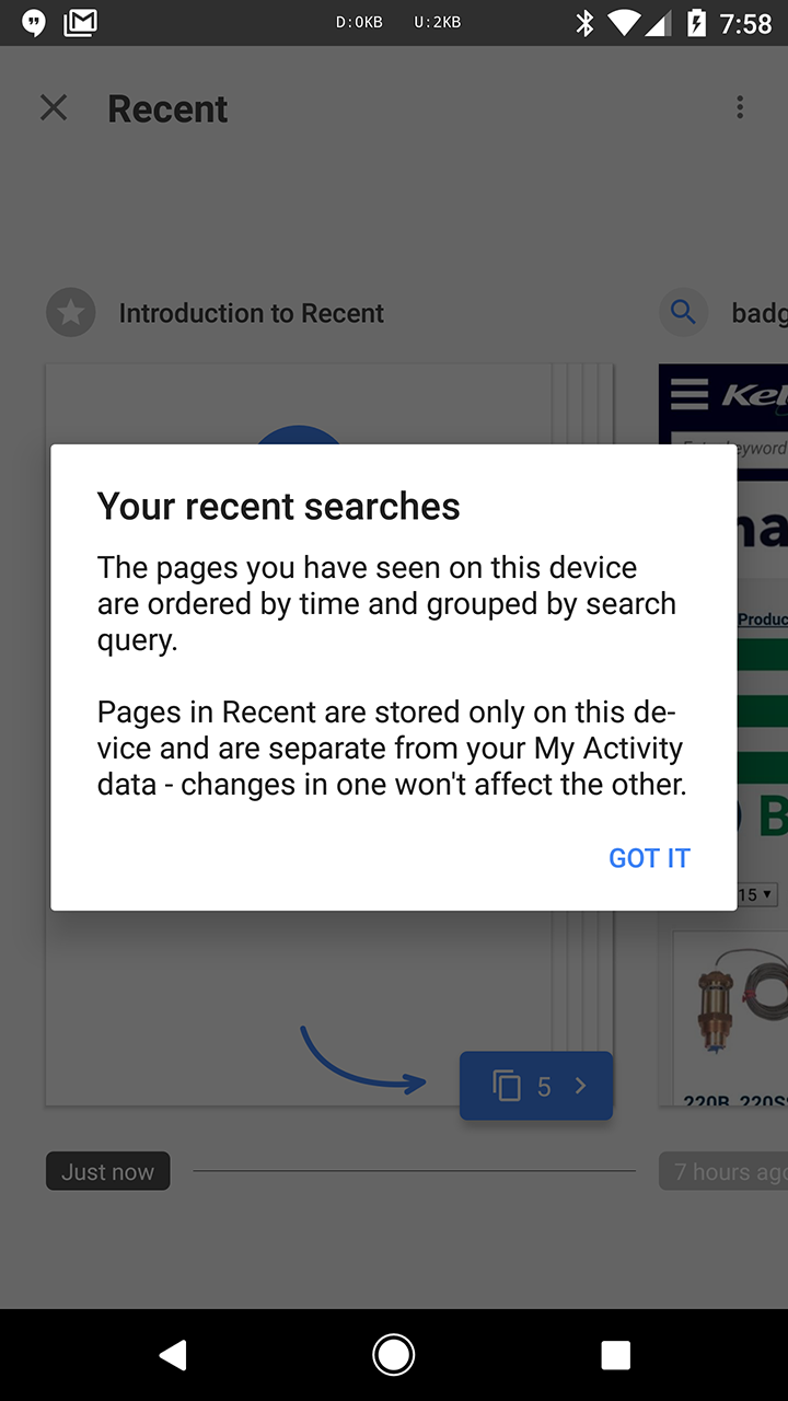 The visual Recent search interface in the Google app appears to be on a ...