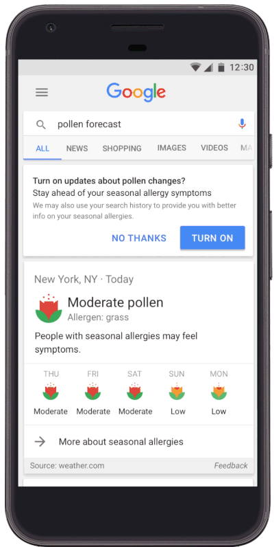 Pollen forecasts are now available in the Google app