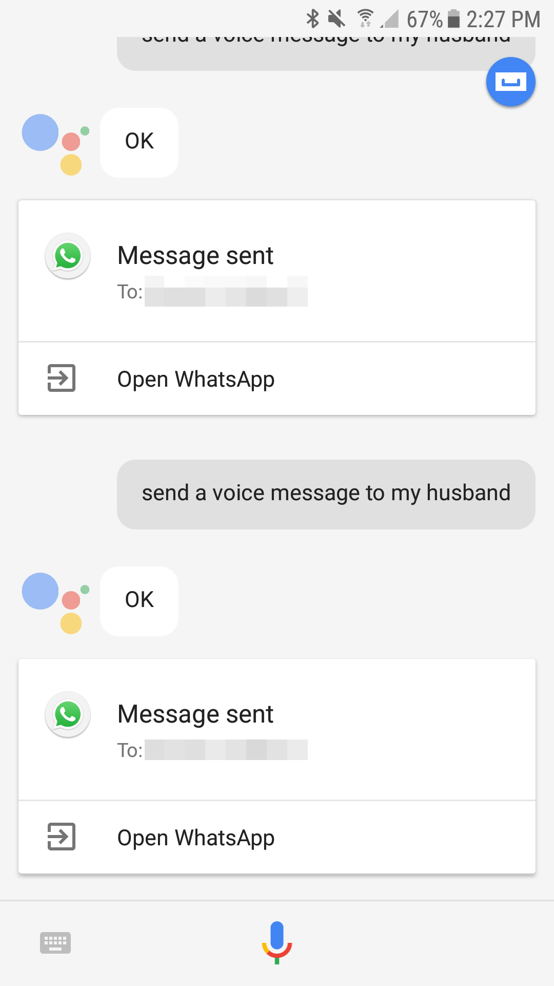 [Neat] "OK Google send voice message" records and sends WhatsApp audio ...