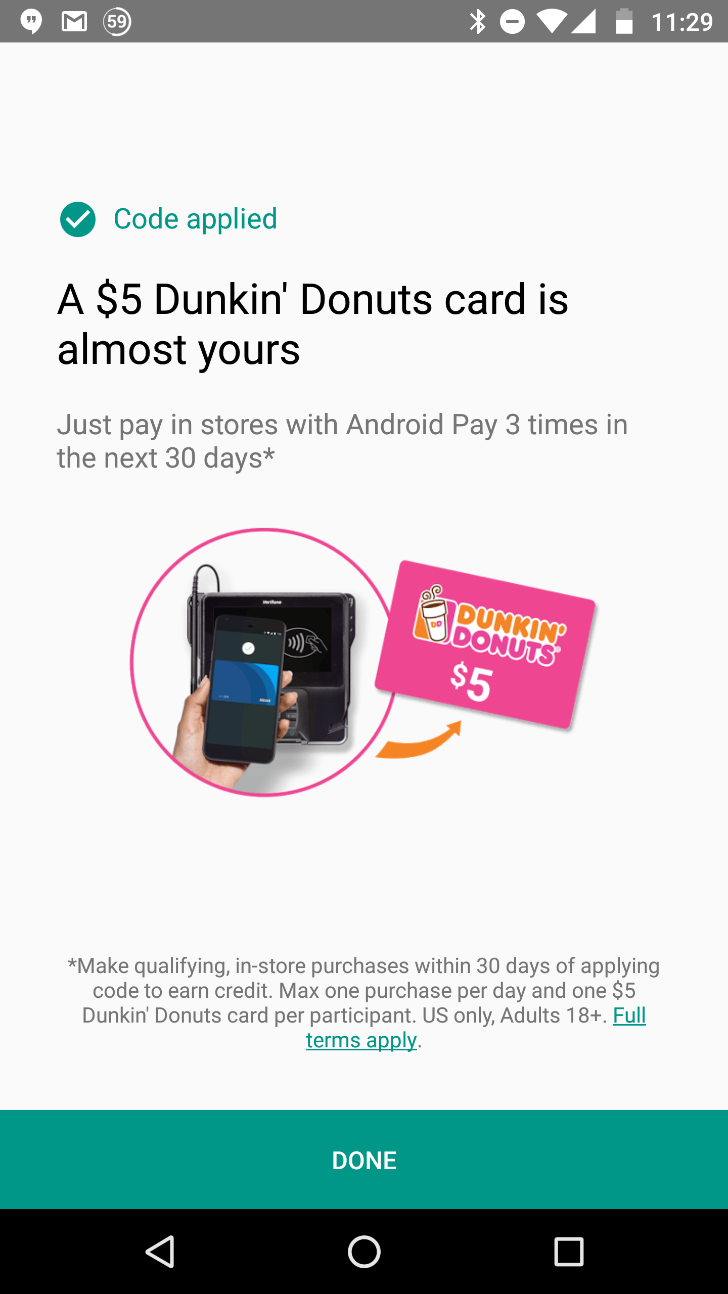 [Deal Alert] Get $5 Dunkin' Donuts gift card when you use Android Pay ...