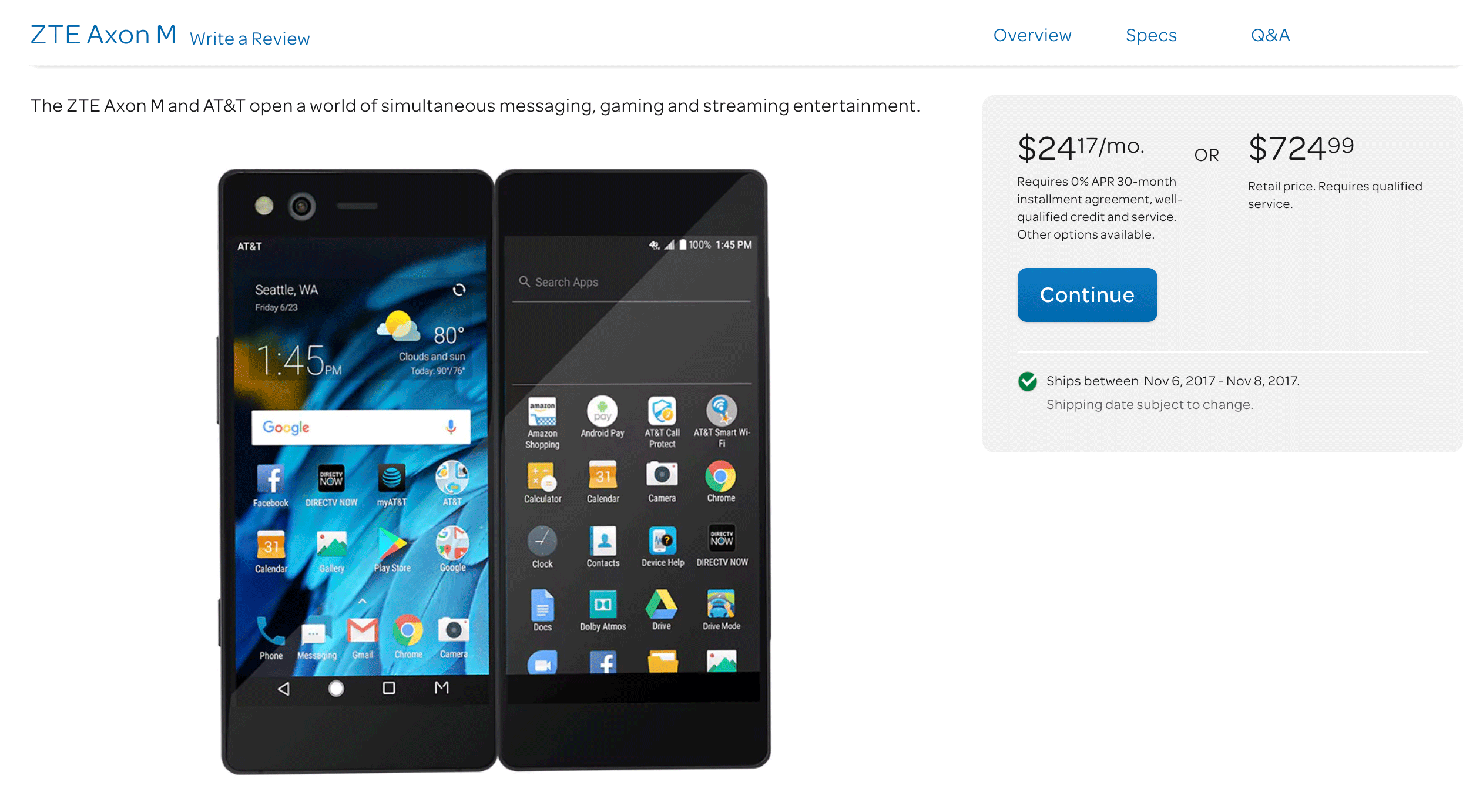 Dual-screen ZTE Axon M is now available to order, exclusively from AT&T
