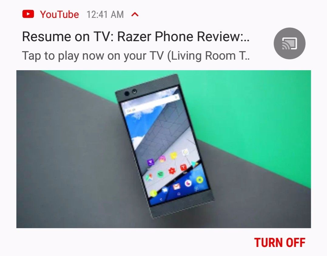 YouTube notification offers to resume a paused video on your Chromecast ...
