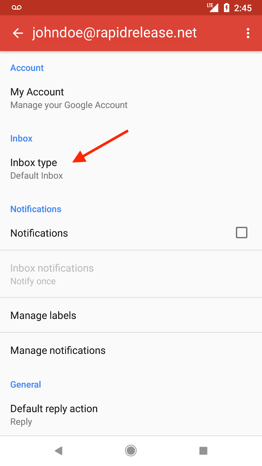 [Update: Default can't be changed] Inbox types are now supported in the Gmail app for Android
