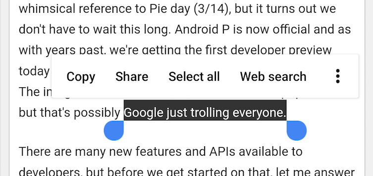 Android P feature spotlight: The text selection popup gets a slight ...