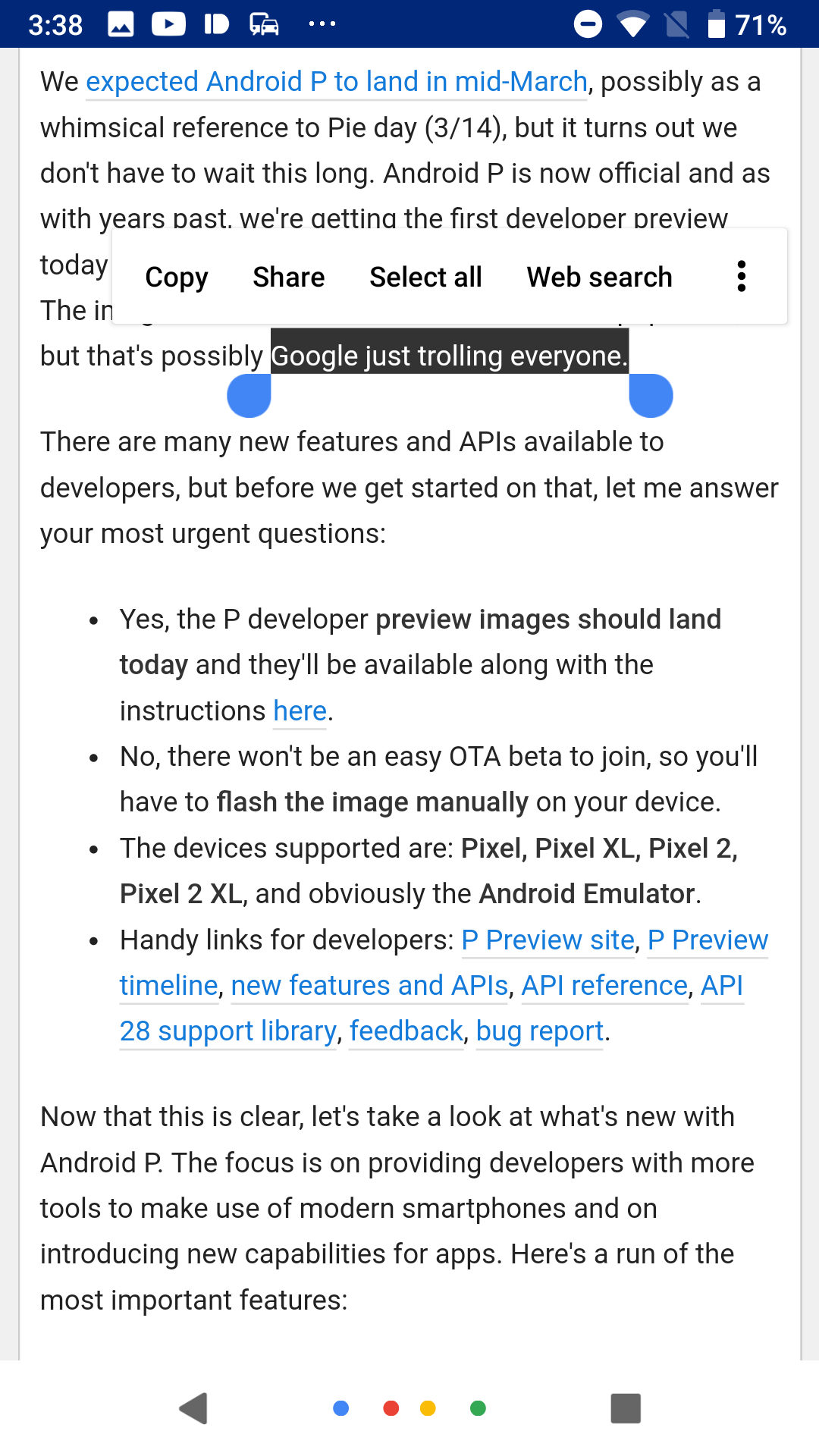 Android P feature spotlight: The text selection popup gets a slight ...