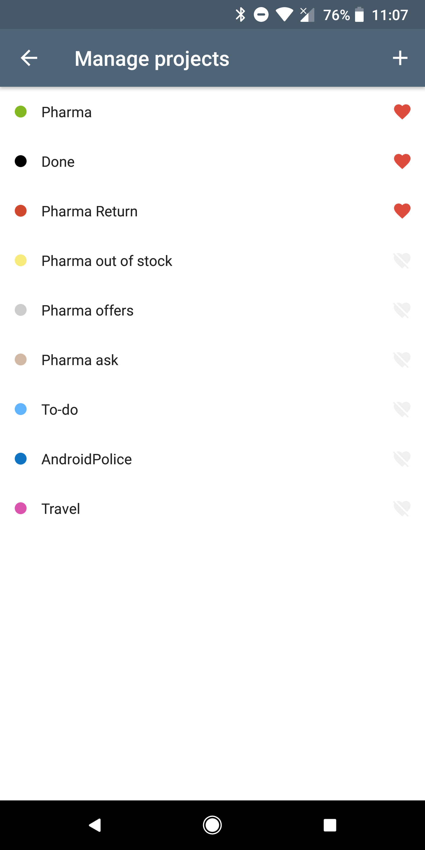 Todoist lets you pin projects, labels, and filters to your favorites
