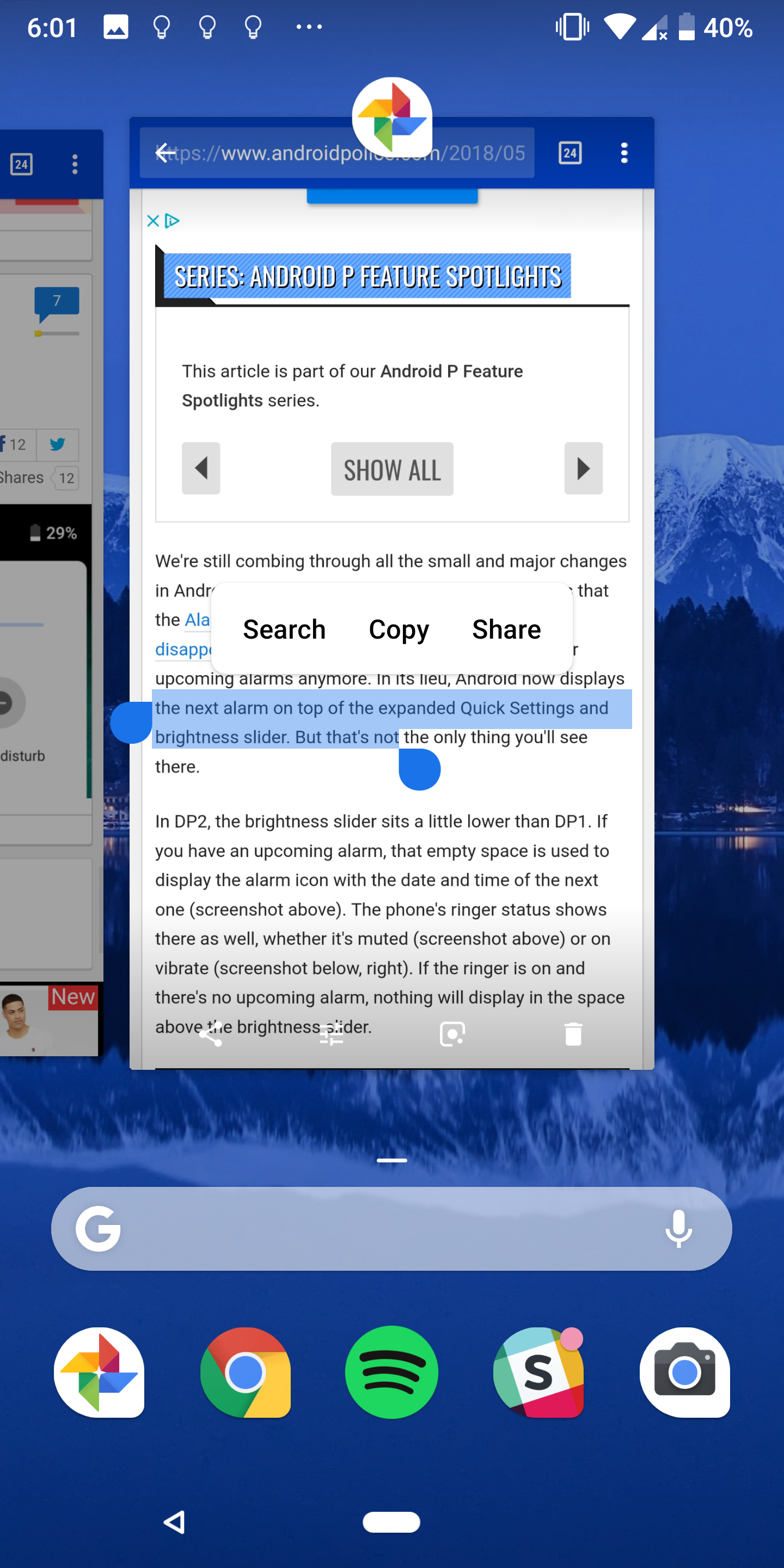 Android P's new Recents UI includes smart text selection, image sharing ...