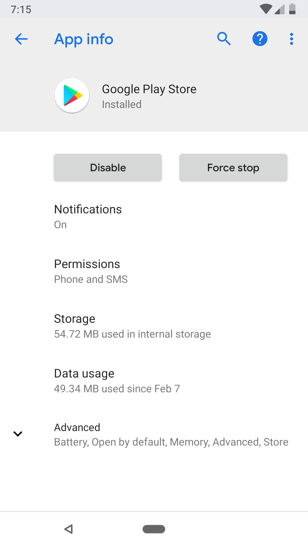 Android P DP2 restores 'Force stop' button on app info settings page